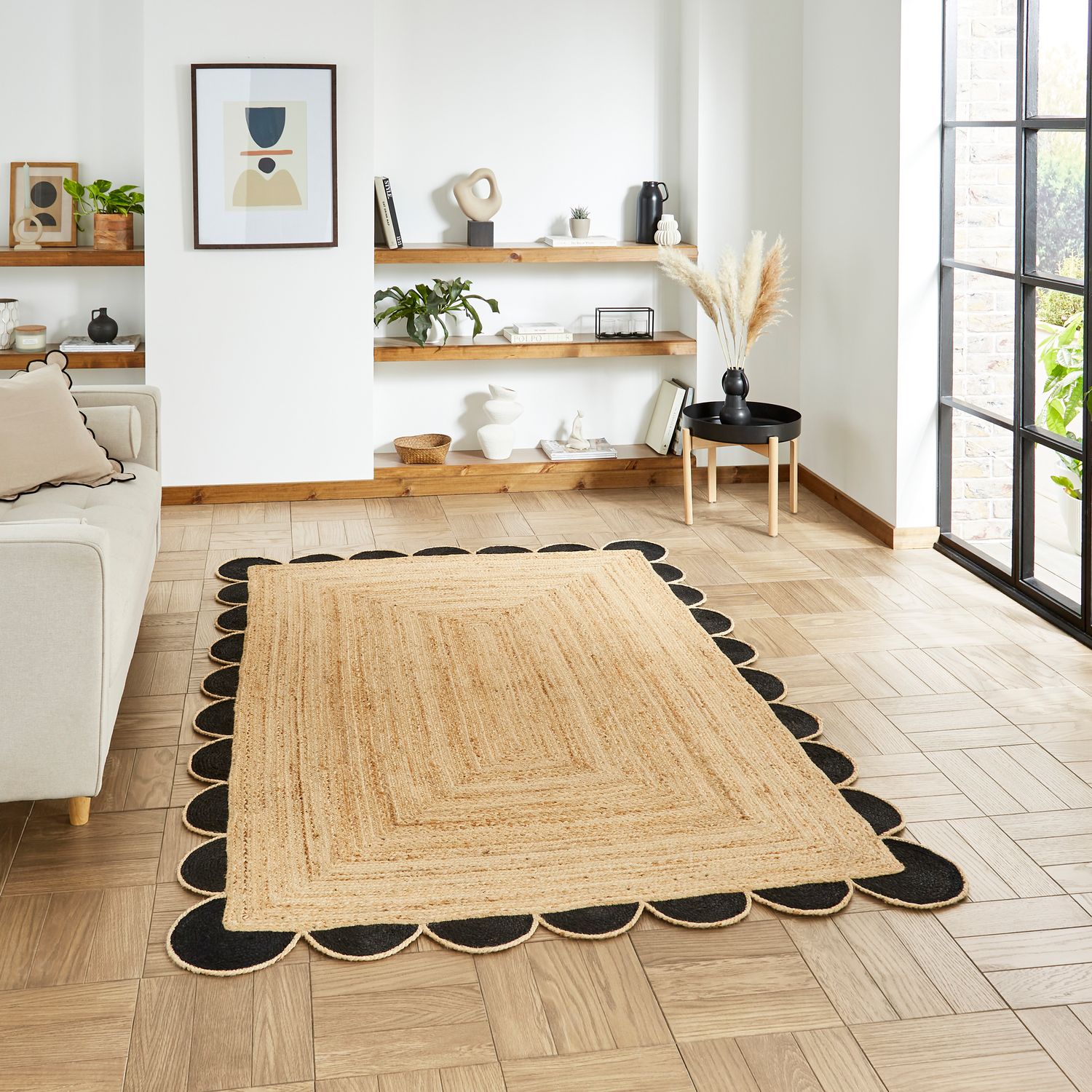Savannah Jute Scallop Black Natural Rug – Love-Rugs