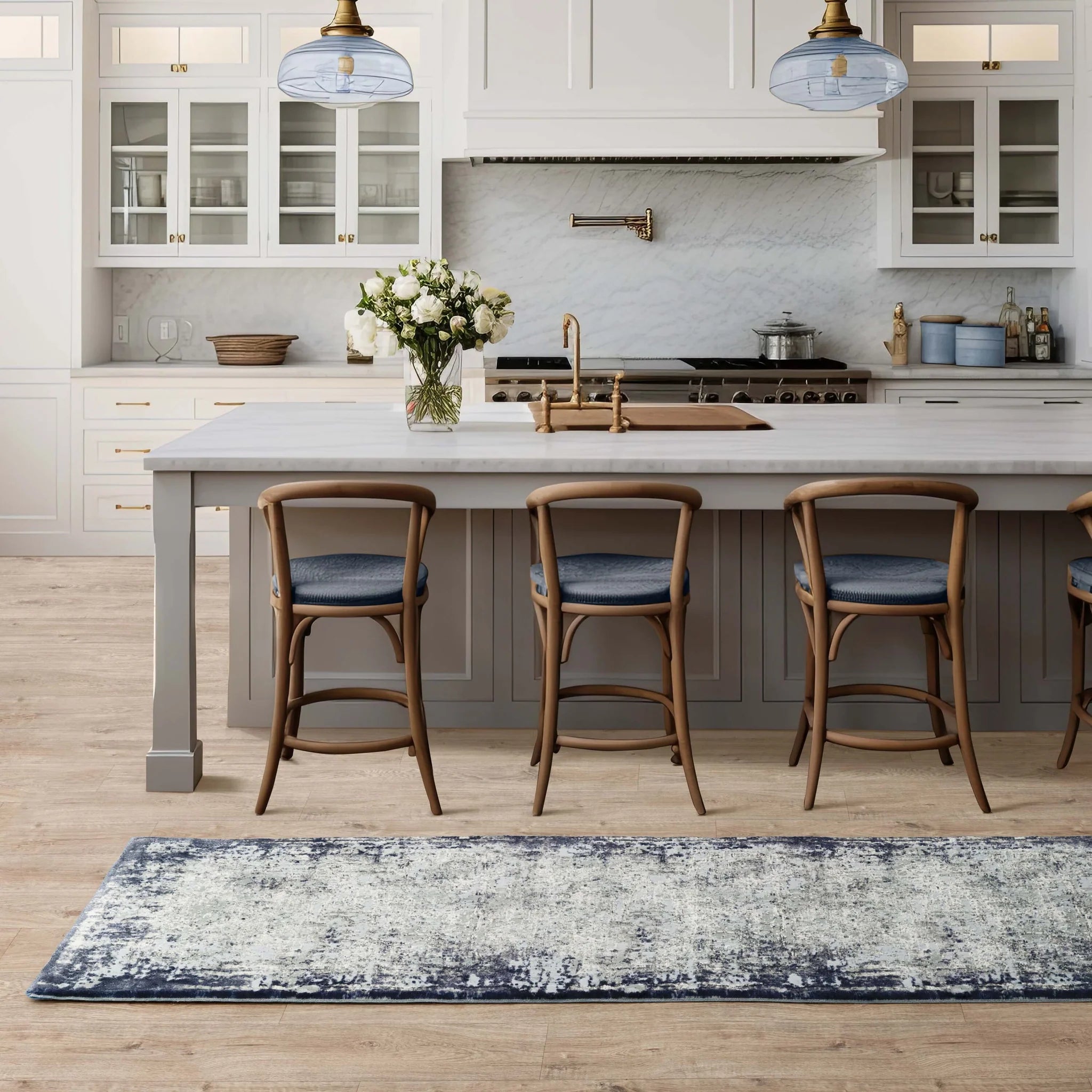 Kuza Borders Navy Runner Rug – Love-Rugs