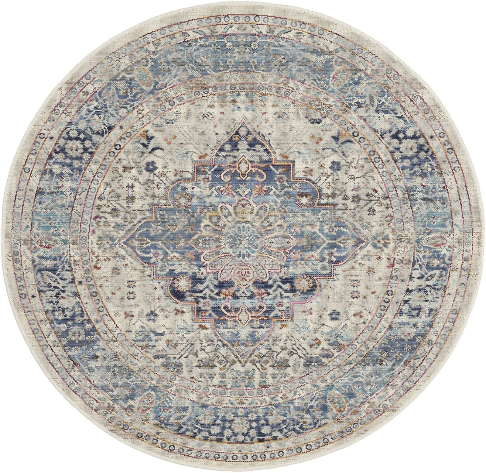 Nourison Vintage Kashan VKA07 Ivory / Blue Round Rug – Love-Rugs